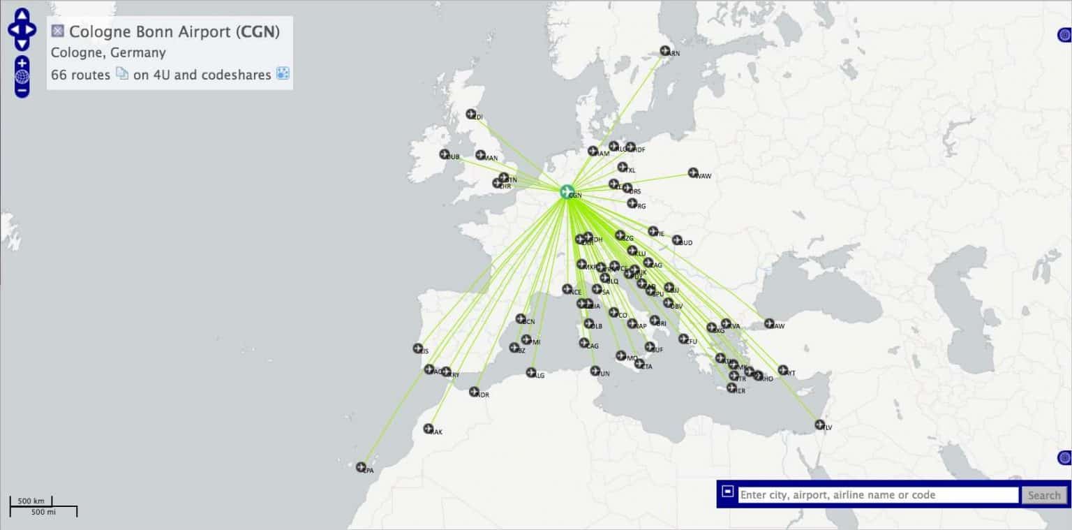 Welche Ziele werden von einem bestimmten Flughafen aus angeflogen ...