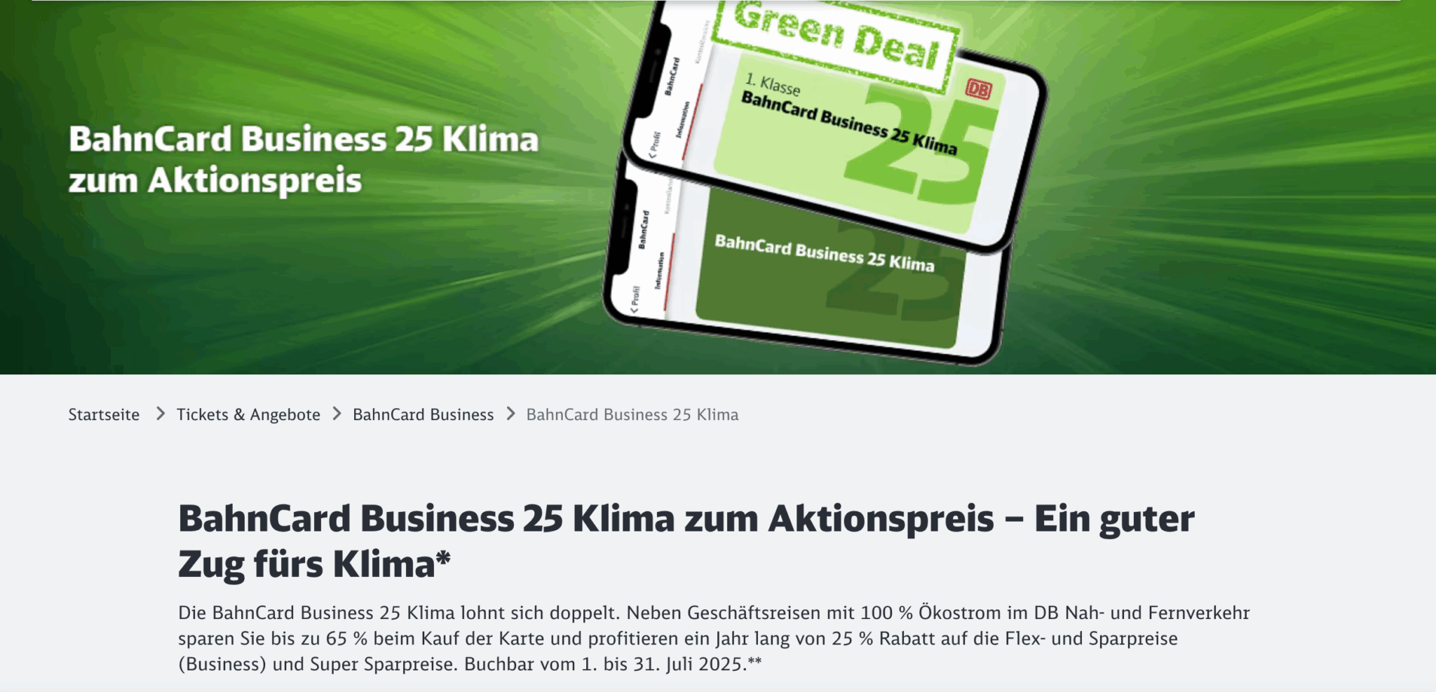 Für Geschäftskunden: Ein Jahr BahnCard 25 1. Klasse für 50€ (in der 2 ...